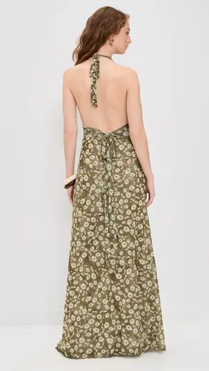 RESA Chelsea Halterneck Maxi Dress With Daisy Print And Ruched Details