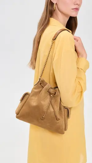 Tory Burch Charlie Quilted Suede Drawstring Shoulder Bag