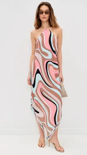 L'Agence Abstract Swirl Elise Midi Dress