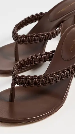 GIANVITO ROSSI Braided Nappa Thong Block Heel Sandals