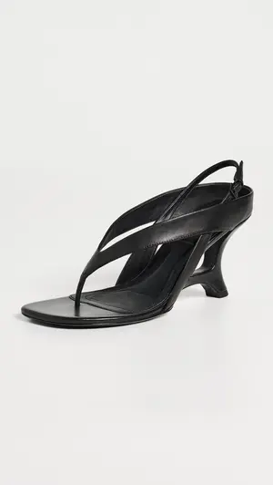 Simkhai Darya Leather Wedge Thong Sandals - Black