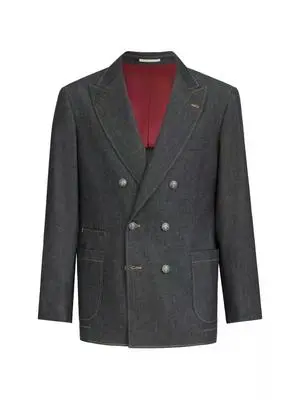 Brunello Cucinelli No-fade Lightweight Denim One-and-a-half Breasted Deconstructed Blazer With Patch-pockets And Metal Buttons - Grey