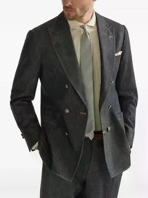 Brunello Cucinelli No-fade Lightweight Denim One-and-a-half Breasted Deconstructed Blazer With Patch-pockets And Metal Buttons - Grey