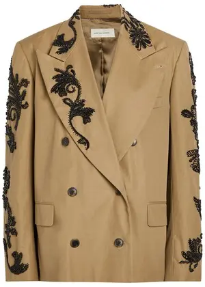 Dries Van Noten Bead-embellished Cotton-twill Blazer