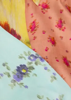 GANNI Panelled Floral Print Silk Shirt
