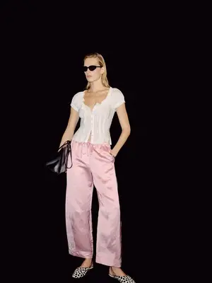 REFORMATION Elara Pant Wide-leg Drawstring Trousers - Pink
