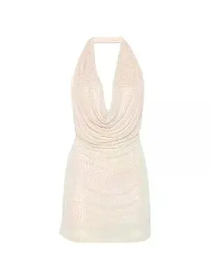 TWENTY FOURHAITCH Crystal Embellished Halterneck Mini Dress - Neutrals