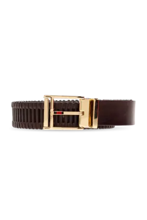 FERRAGAMO Leather Belt With Gold Buckle - Brown