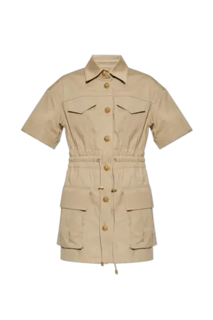 Balmain Short Cotton Dress With Button Detail And Drawstring Waist