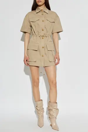 Balmain Short Cotton Dress With Button Detail And Drawstring Waist