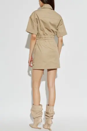 Balmain Short Cotton Dress With Button Detail And Drawstring Waist