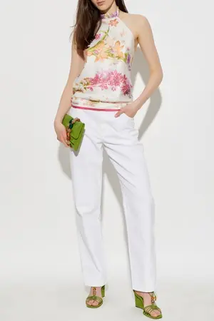 FERRAGAMO Silk Halter Top With Floral Print And Open Back - Pink