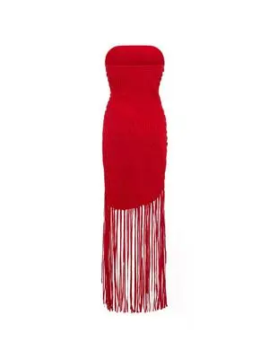 Cult Gaia Strapless Asymmetric Fringe Trim Dress