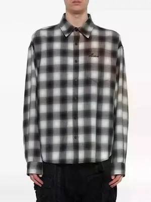 We11Done Checkered-pattern Graphic-print Shirt