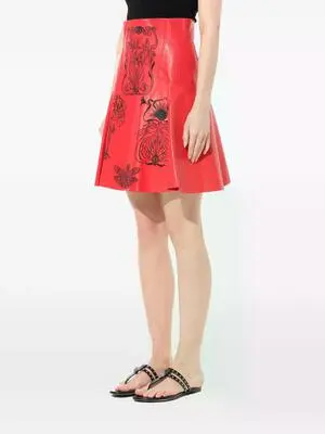 Alexander McQueen Embroidered Leather A-line Skirt