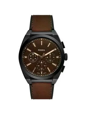 Fossil Round Face Chronograph Watch With Leather Strap - Brown