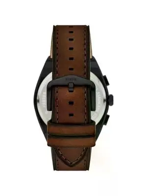 Fossil Round Face Chronograph Watch With Leather Strap