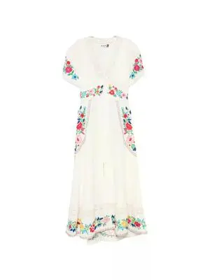 Embroidered Short Sleeve Midi Dresses