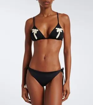 Johanna Ortiz Embroidered Bikini Top - Black