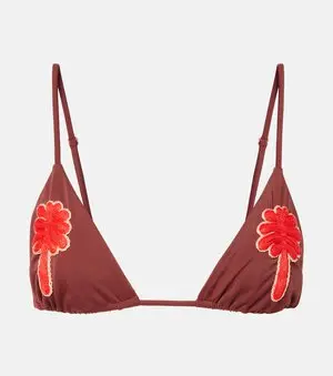 Johanna Ortiz Embroidered Bikini Top - Brown