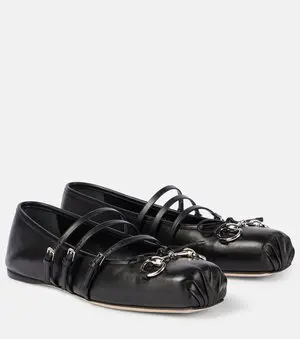 Gucci Horsebit Leather Ballet Flats - Black