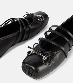 Gucci Horsebit Leather Ballet Flats - Black