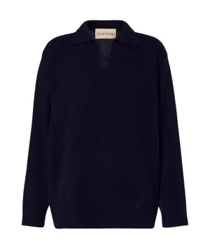 Valentino Garavani Cashmere V-neck Polo Sweater - Blue