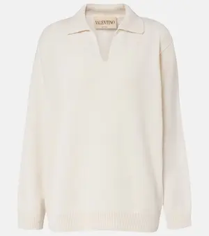 Valentino Garavani Cashmere V-neck Polo Sweater - White