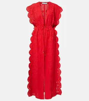 Melissa Odabash Talitha Broderie Anglaise Cotton Kaftan - Red