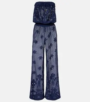 Melissa Odabash Viv Hs Cotton-blend Lace Romper - Blue