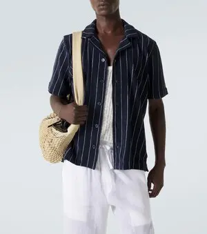 Orlebar Brown Hawkin Striped Cotton Terry Shirt - Blue
