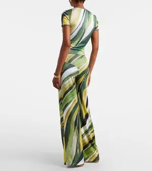 Christopher Esber Printed Ribbed-knit Jersey Wide-leg Pants