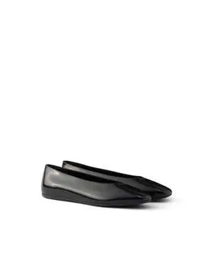 Prada Brushed Leather Ballerinas - Black