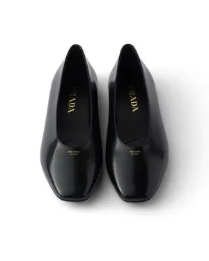 Prada Brushed Leather Ballerinas - Black