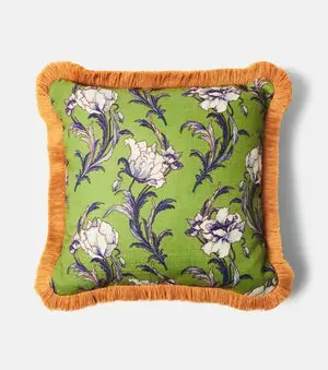 La DoubleJ Nymph Bloom Floral Fringed Cushion - Green