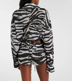 Attico Zebra-print Cotton Muslin Wrap Top - Black