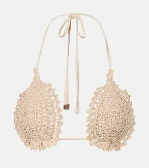 Attico Crochet Cotton Bikini Top - Beige