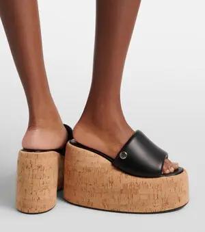 Attico Mochi Leather Platform Slides - Black