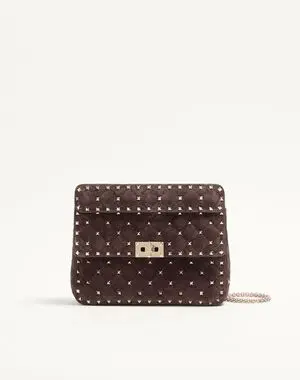 Valentino Garavani Rockstud Spike Medium Suede Bag - Ebony