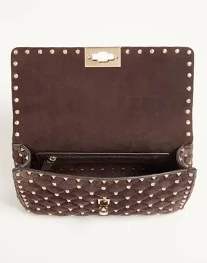 Valentino Garavani Rockstud Spike Medium Suede Bag - Ebony