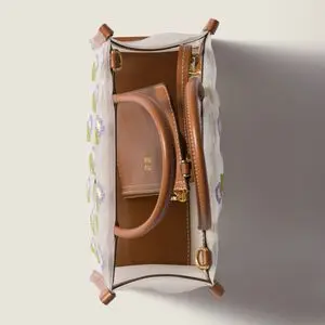 Miu Miu Embroidered Mesh Top Handle Bag - Cognac