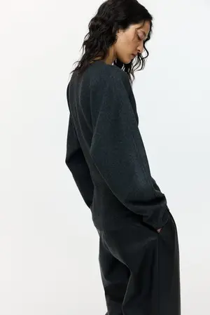 H&m Knitted V-neck Top With Dolman Sleeves - Dark Gray