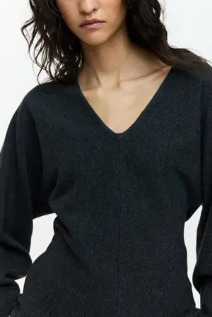H&m Knitted V-neck Top With Dolman Sleeves - Dark Gray
