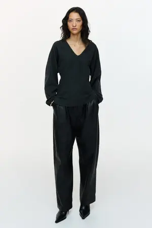 H&m Knitted V-neck Top With Dolman Sleeves - Dark Gray