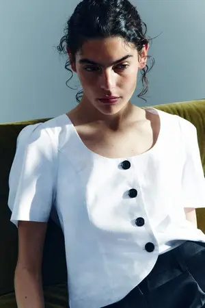 H&m Scoop Neck Puff Sleeve Blouse