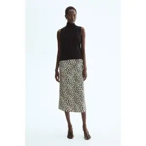 H&M Midi Skirt In Draped Woven Fabric - Cream/leopard Print