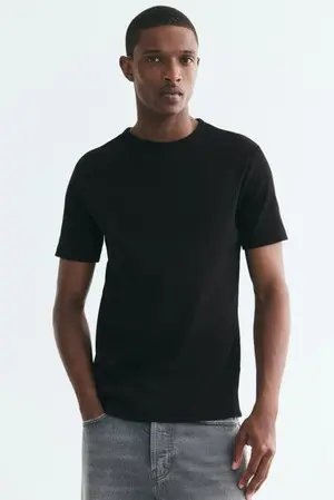 H&M Slim-fit Ribbed T-shirt - Black