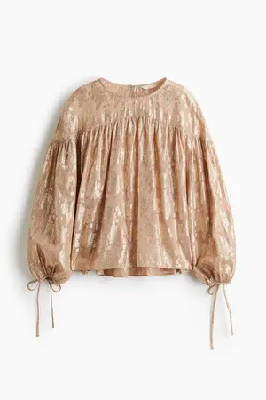 H&m Oversized Jacquard-weave Blouse With Voluminous Sleeves