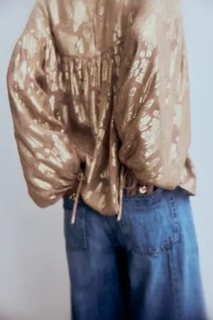 H&m Oversized Jacquard-weave Blouse With Voluminous Sleeves