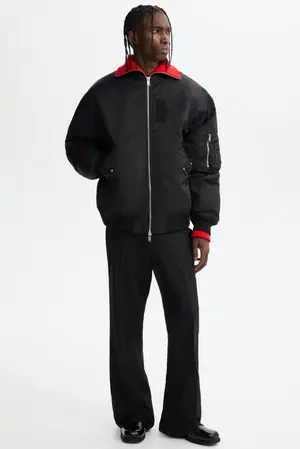 H&m Padded Bomber Jacket With Ribbed Trim - Black
